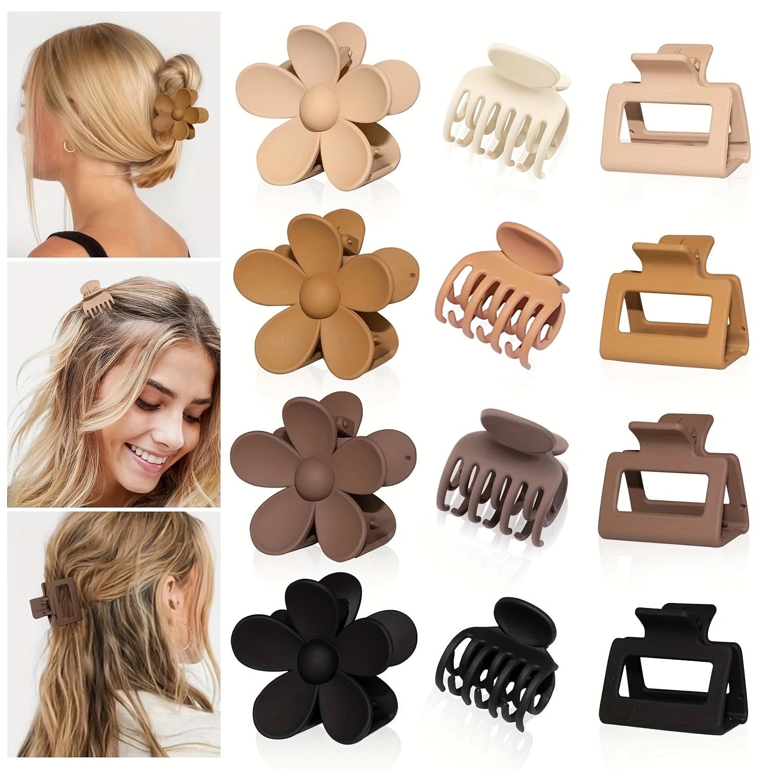 GoXteam Matte Hair Clips for Women and Girls, Rectangle Flower and ...