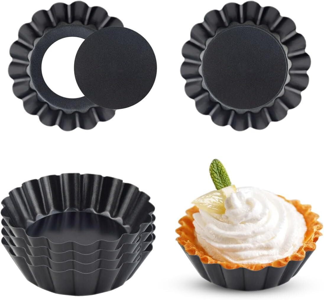 GoXteam Mini Tart Pan Set of 6, Non-Stick 4 Inch Quiche Pan, Removable ...