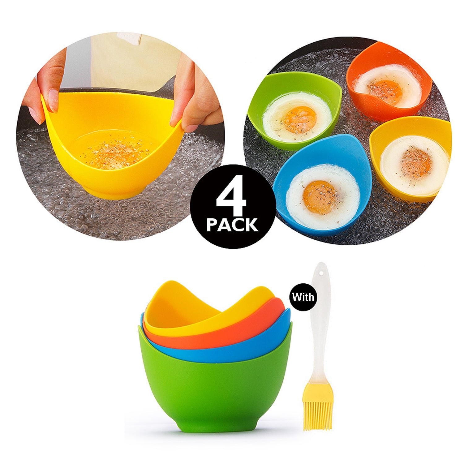 GoXteam Poached Egg Cup Pack of 4, Silicone Egg Poacher Cups For ...