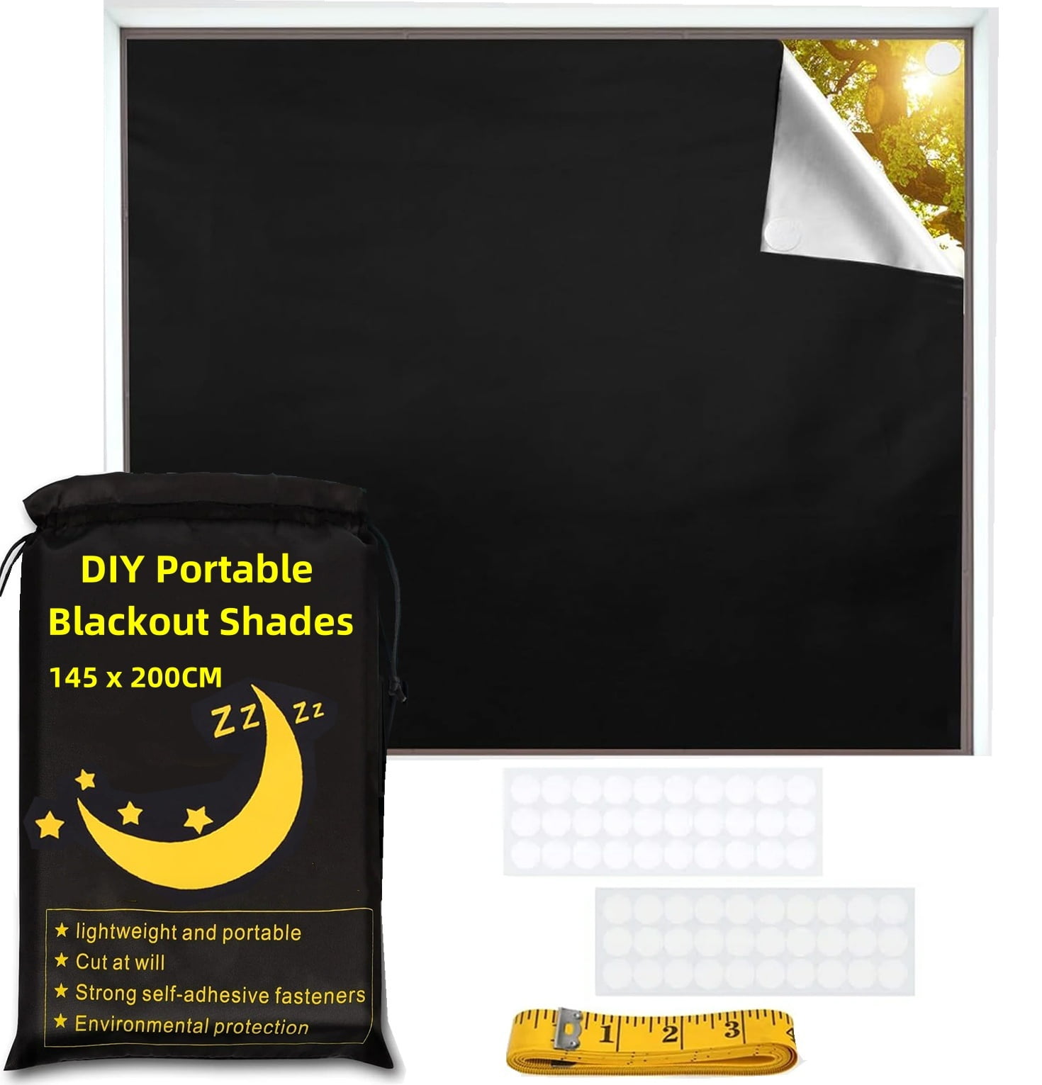 GoXteam Portable Blackout Shades (79" x 57") Window Curtains, 100% ...