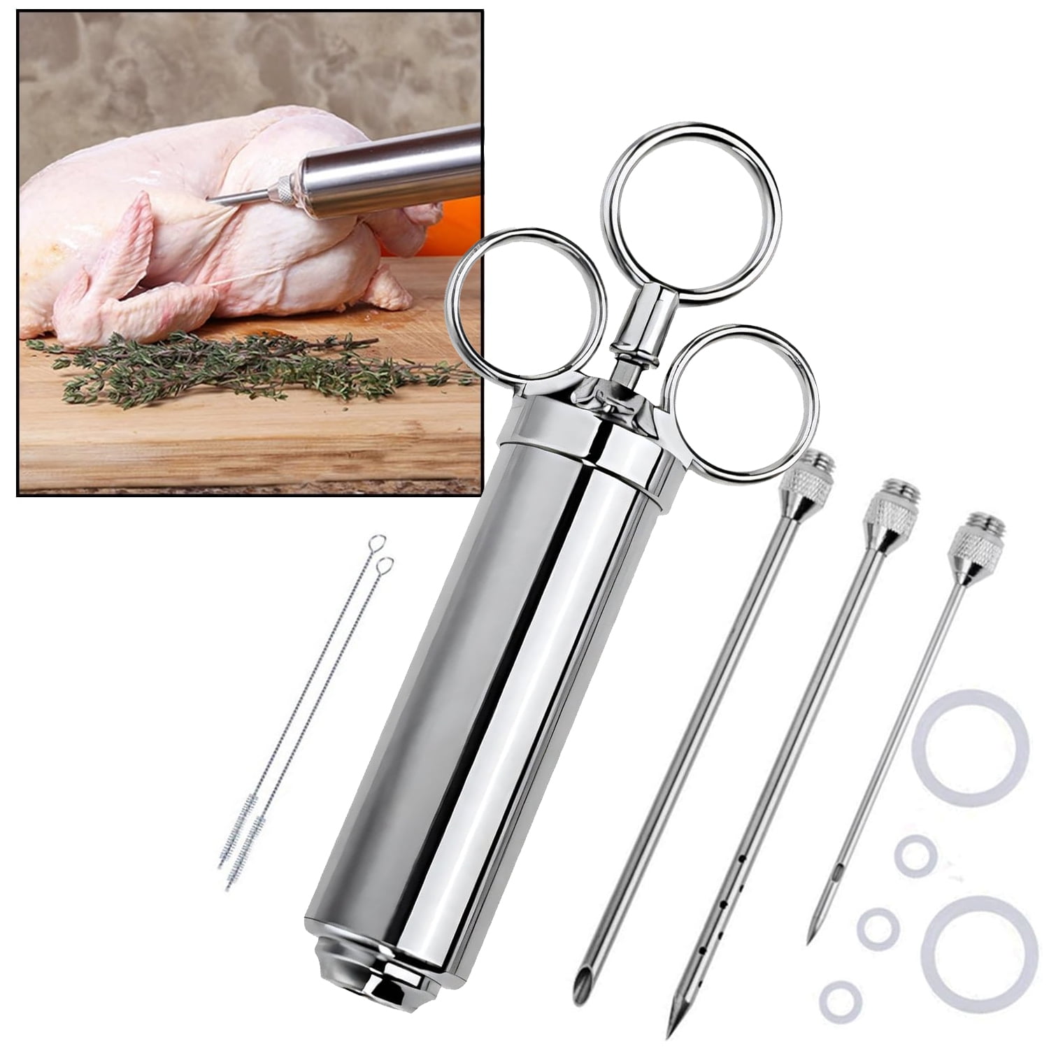 GoXteam Stainless Steel Meat Injector Syringe Kit with 3 Marinade ...