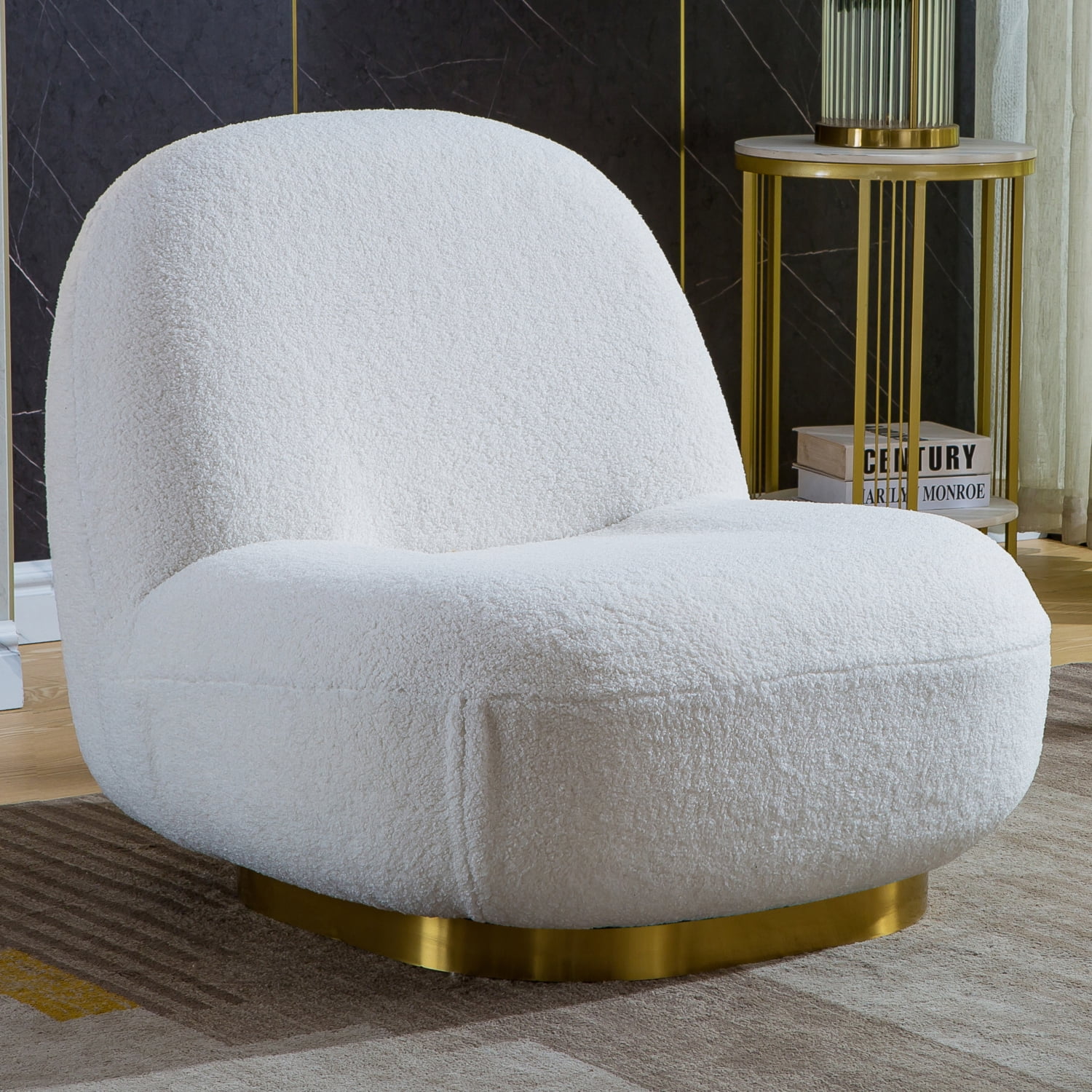 GoXteam Swivel Barrel Chair, Modern Comfy Velvet Upholstered Round ...