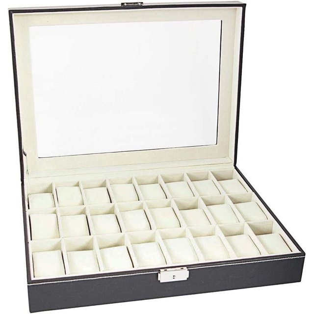 GoXteam Watch Box, 24-Slot Watch Case with Large Glass Lid, Removable ...