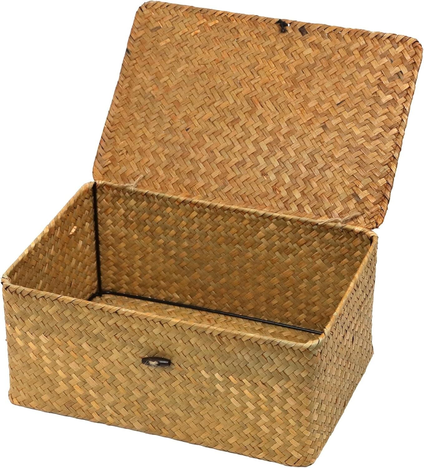 GoXteam Wicker Shelf Baskets with Lid, Natural Seagrass Storage Basket ...