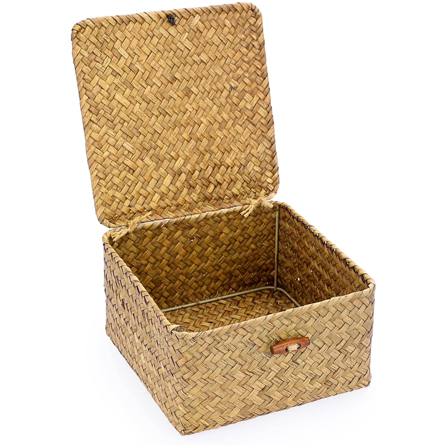 GoXteam Wicker Shelf Baskets with Lid, Handwoven Seagrass Storage ...