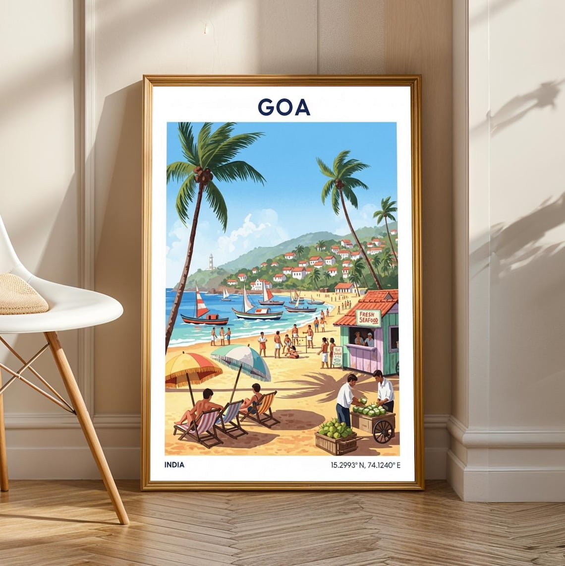 Goa Beach Scene Art Print: Vintage Travel Poster, Tropical Decor ...