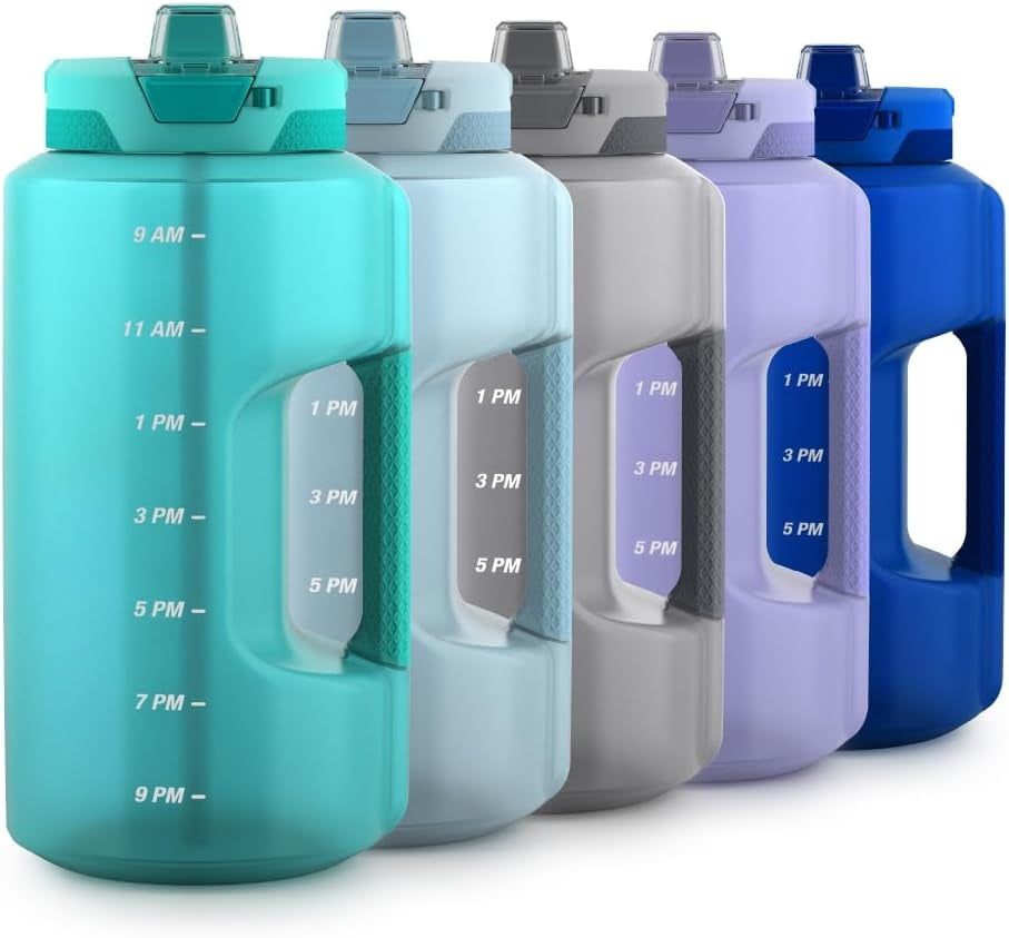Goals Large Water Bottle Jug with Time Marker & Handle for All Day ...