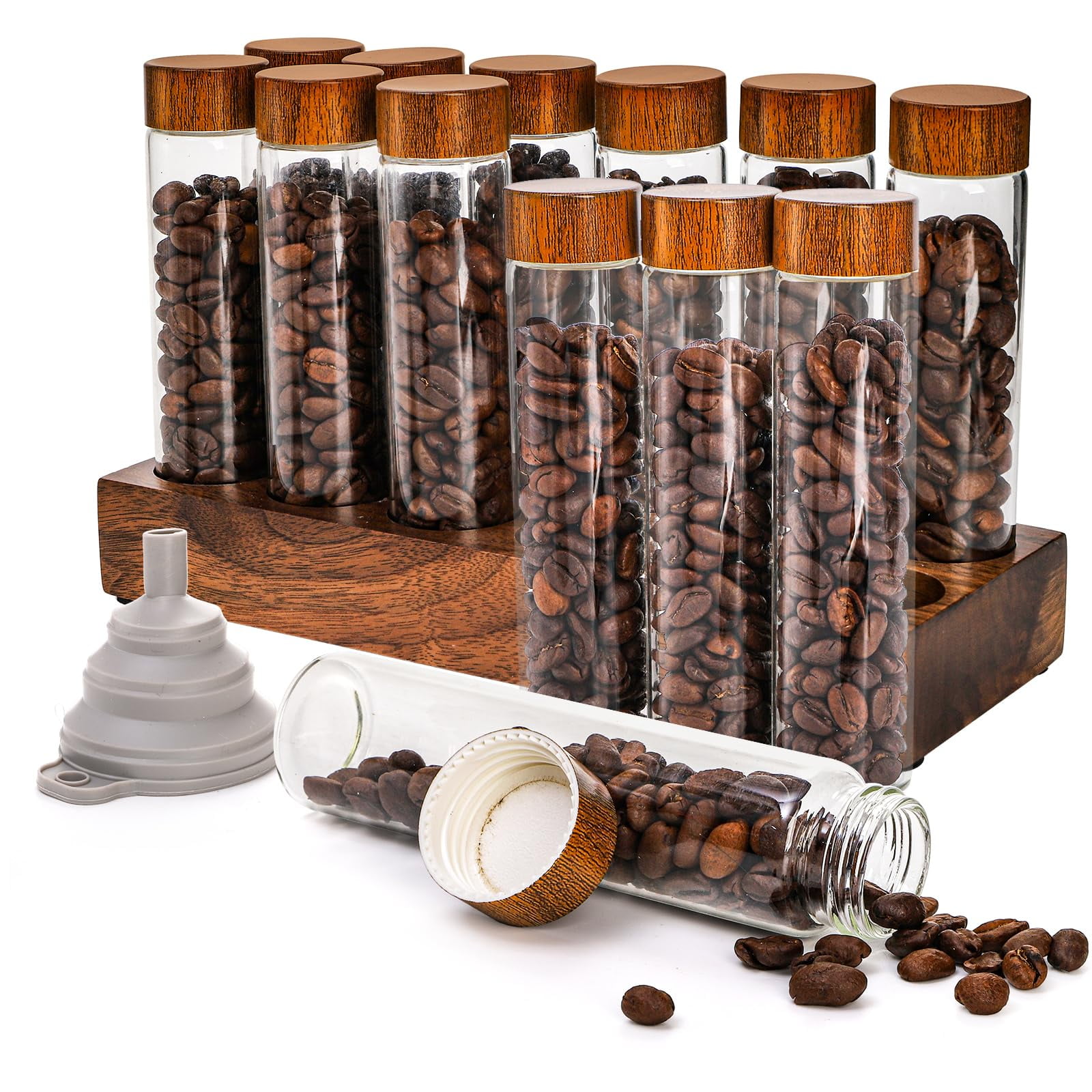 Goaste 12 Pack Coffee Beans Storage Tubes, Glass Coffee Bean Cellars ...