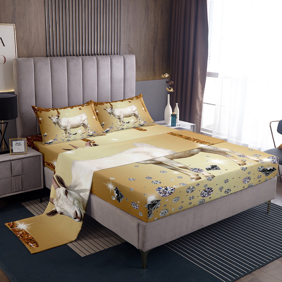 Goat Bed Sheets Set Brown Sequin Fluid Art Sheet Set,Crystal Diamond ...