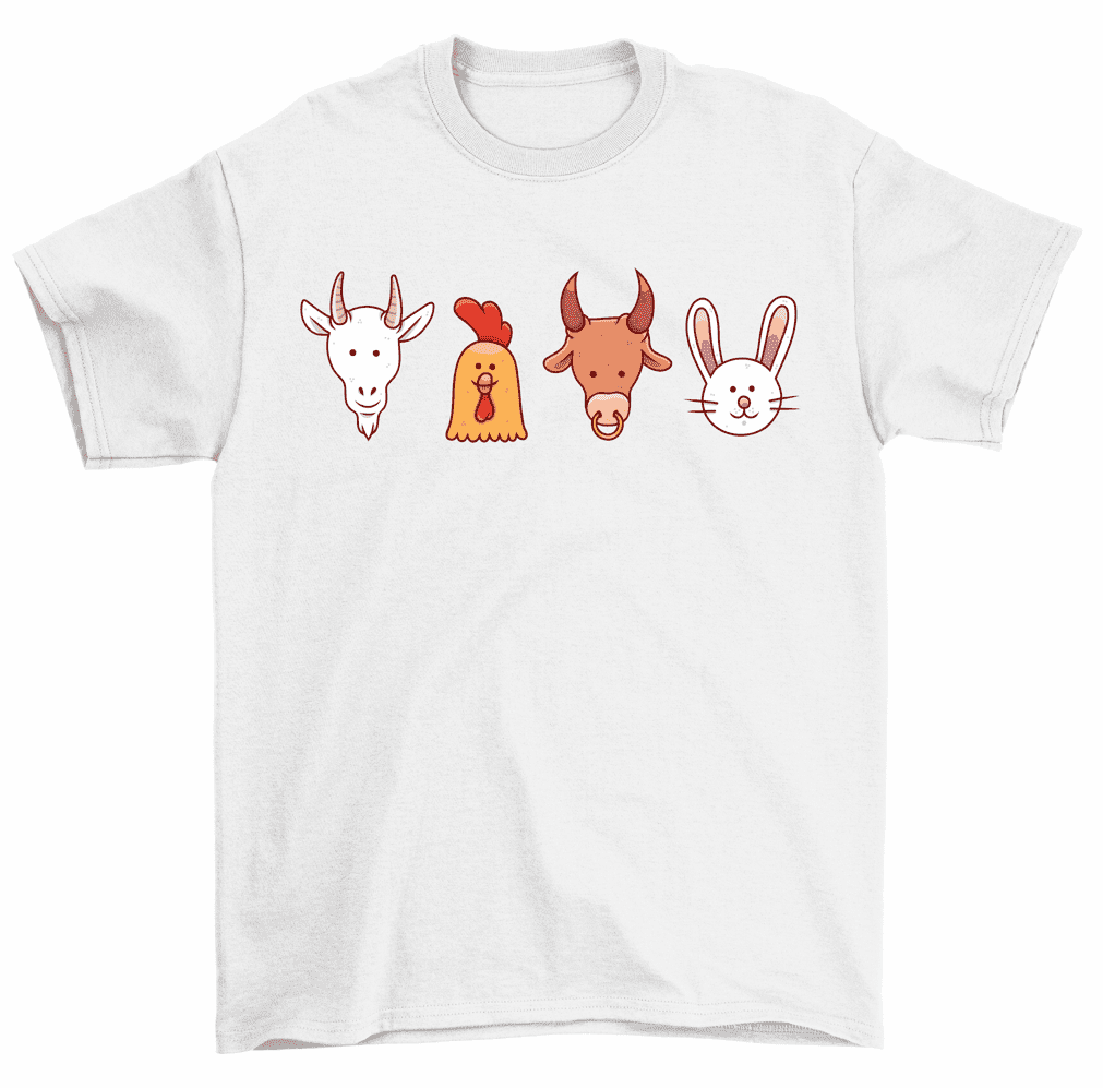 Goat Chicken Cow Rabbit Faces Farm Animals T-Shirt Men Women - Walmart.com