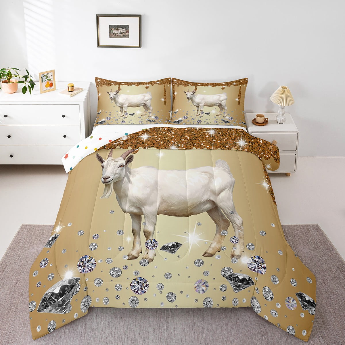 Goat Comforter Set Brown Sequin Fluid Art Bedding Sets Full,Crystal ...