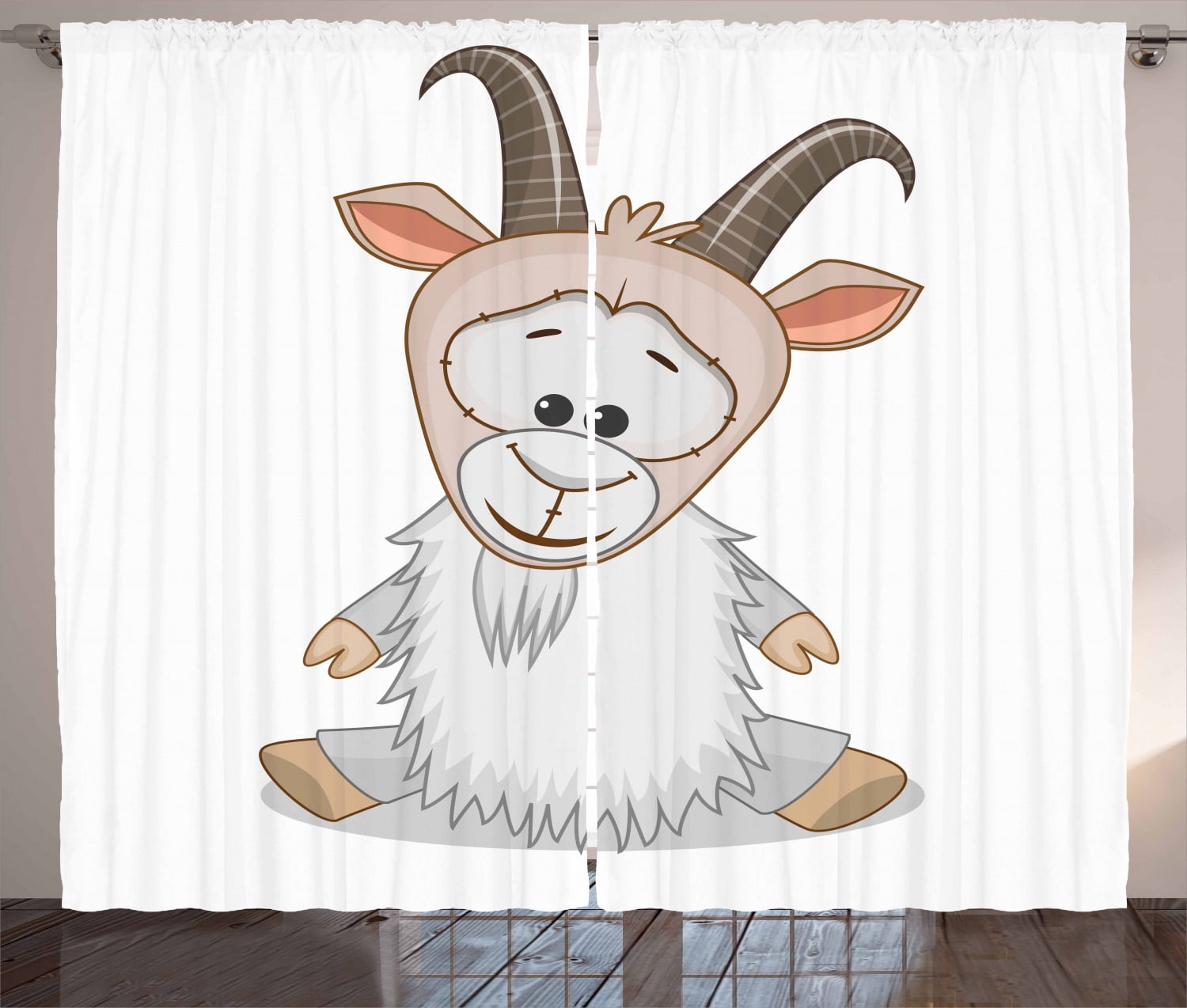 Ambesonne Goat Curtains 2 Panel Set, Ibex Cheerful Mood, 108" x 96 ...
