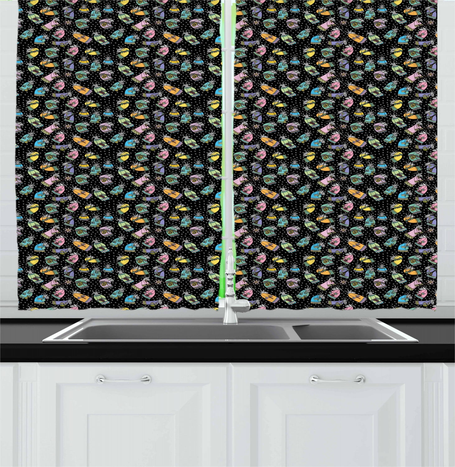 Goat Curtains 2 Panels Set, Doodle Goats with Long Horns Wearing ...