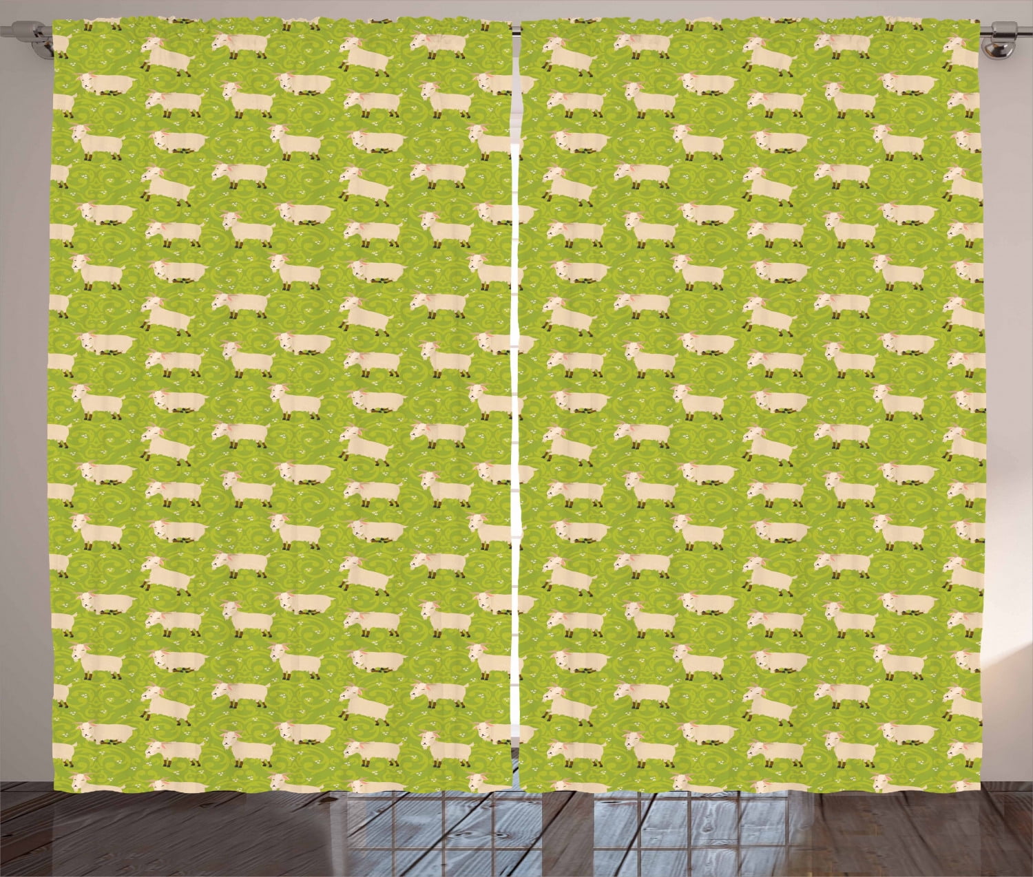 Ambesonne Goat Curtains 2 Panel Set, Cattle Characters Ornament, 108" x ...