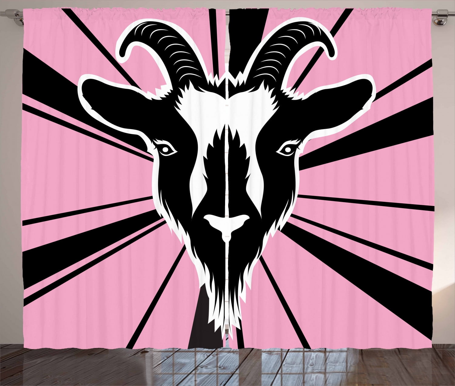 Ambesonne Goat Curtains 2 Panel Set, Graphic Goat Head Art, 108" x 90 ...