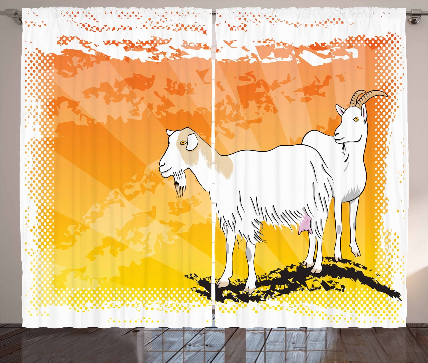 Ambesonne Goat Curtains 2 Panel Set, Horned Mammal Animal Ranch, 108" x ...