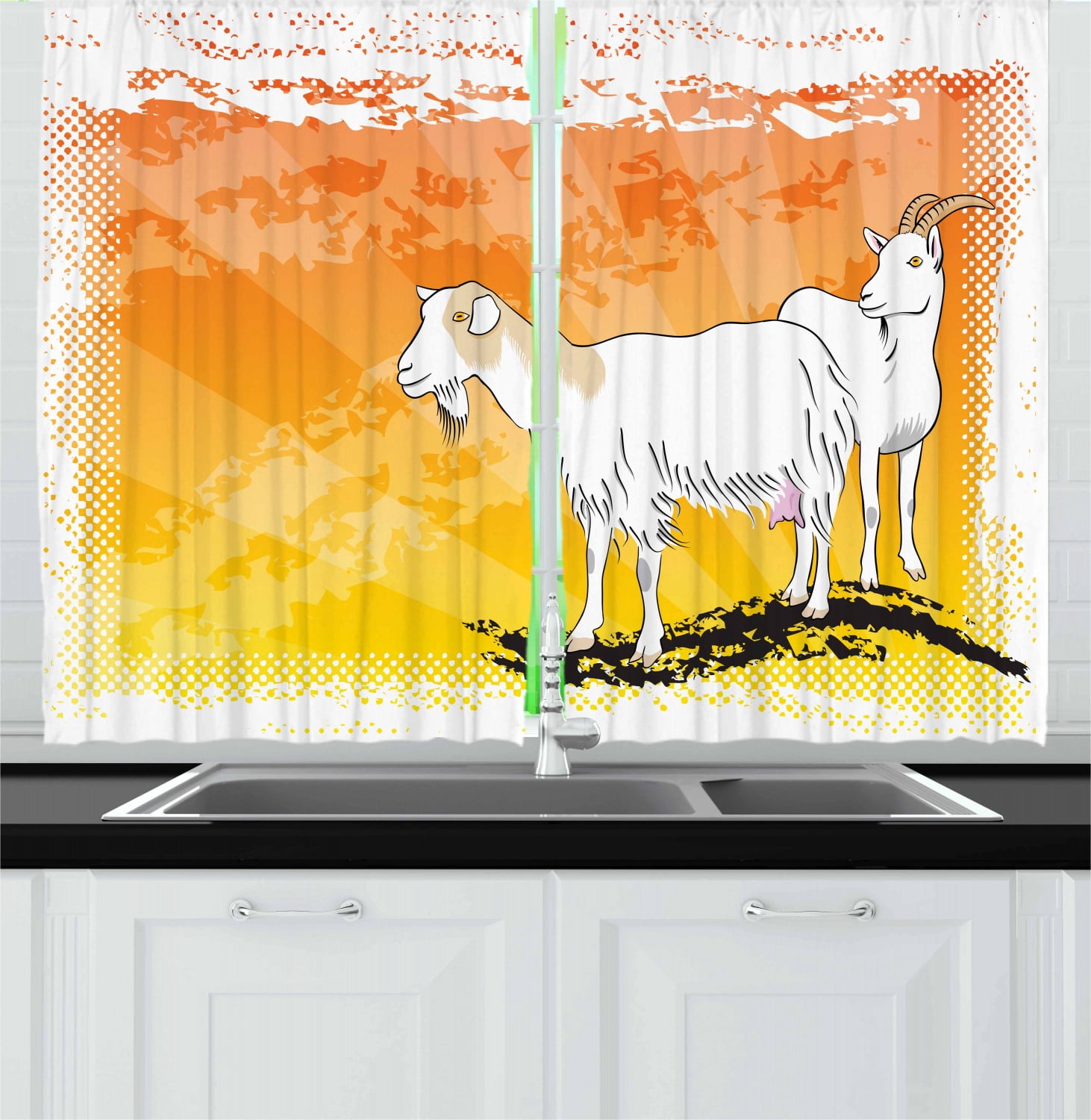 Goat Curtains 2 Panels Set, Horned Animal Ranch Theme Two Mammals ...