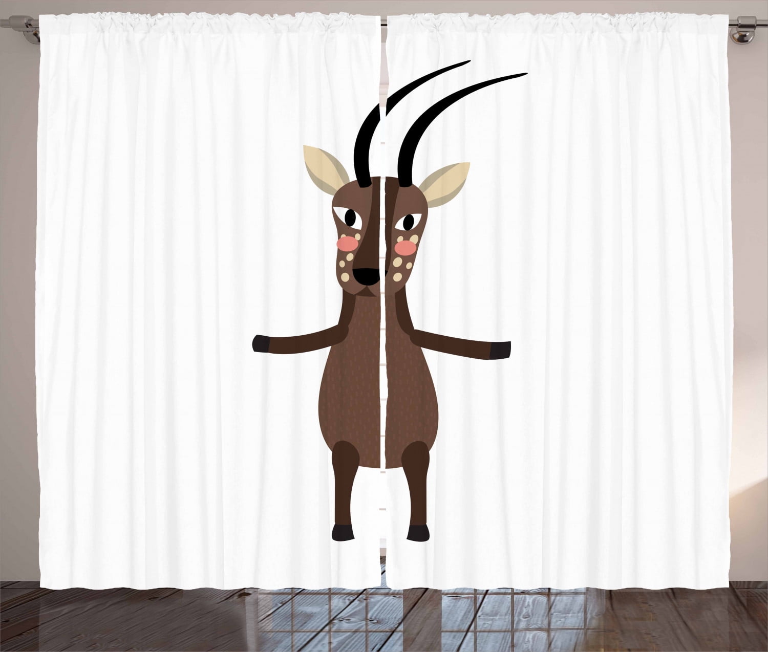 Ambesonne Goat Curtains 2 Panel Set, Split Hoove Saola Standing, 108" x ...