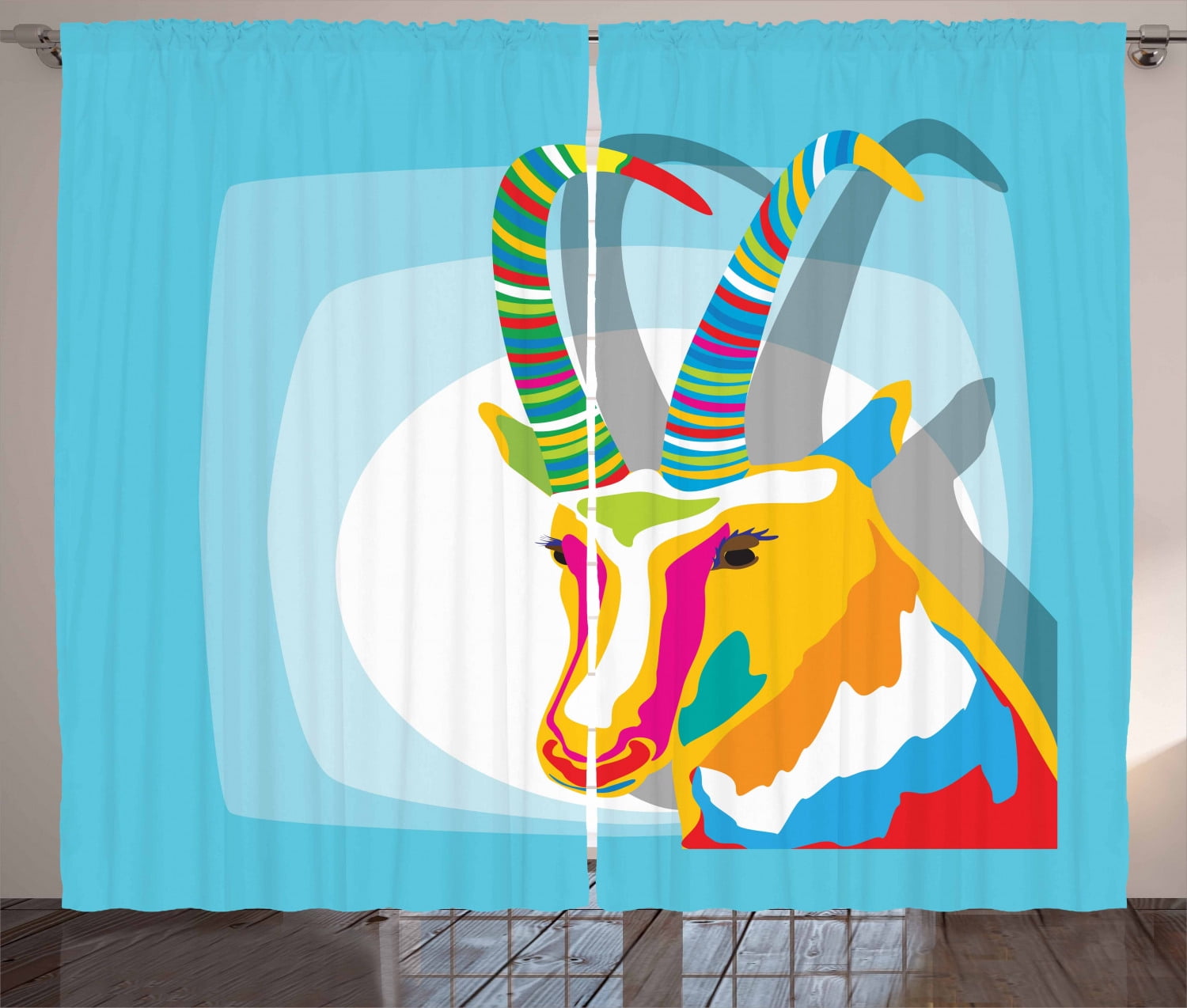 Goat Curtains 2 Panels Set, Pop Art Style Colorful Goat Portrait Design ...