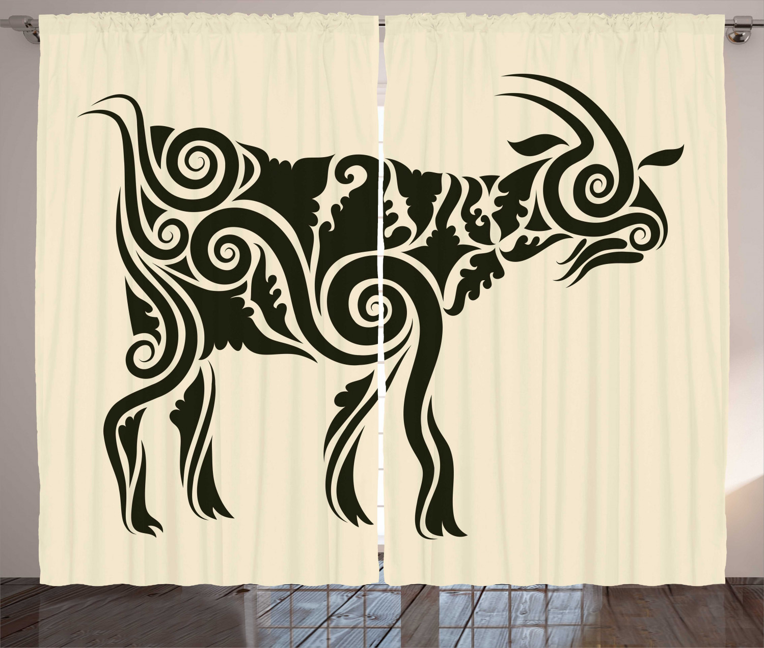 Ambesonne Goat Curtains 2 Panel Set, Tribal Waves Curves Tattoo, 108" x ...