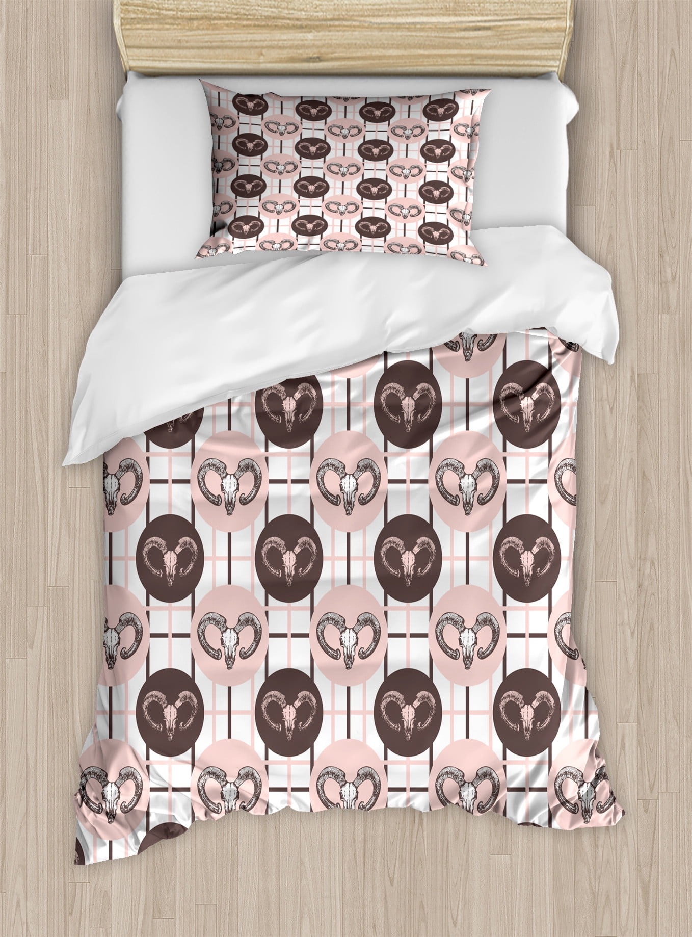 Goat Duvet Cover Set, Composition of Animal Faces in Circles on a ...