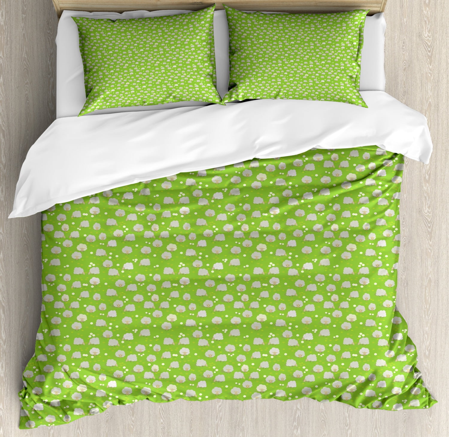 Goat Duvet Cover Set Queen Size, Pattern with Graphic Goat Herd Grazing ...