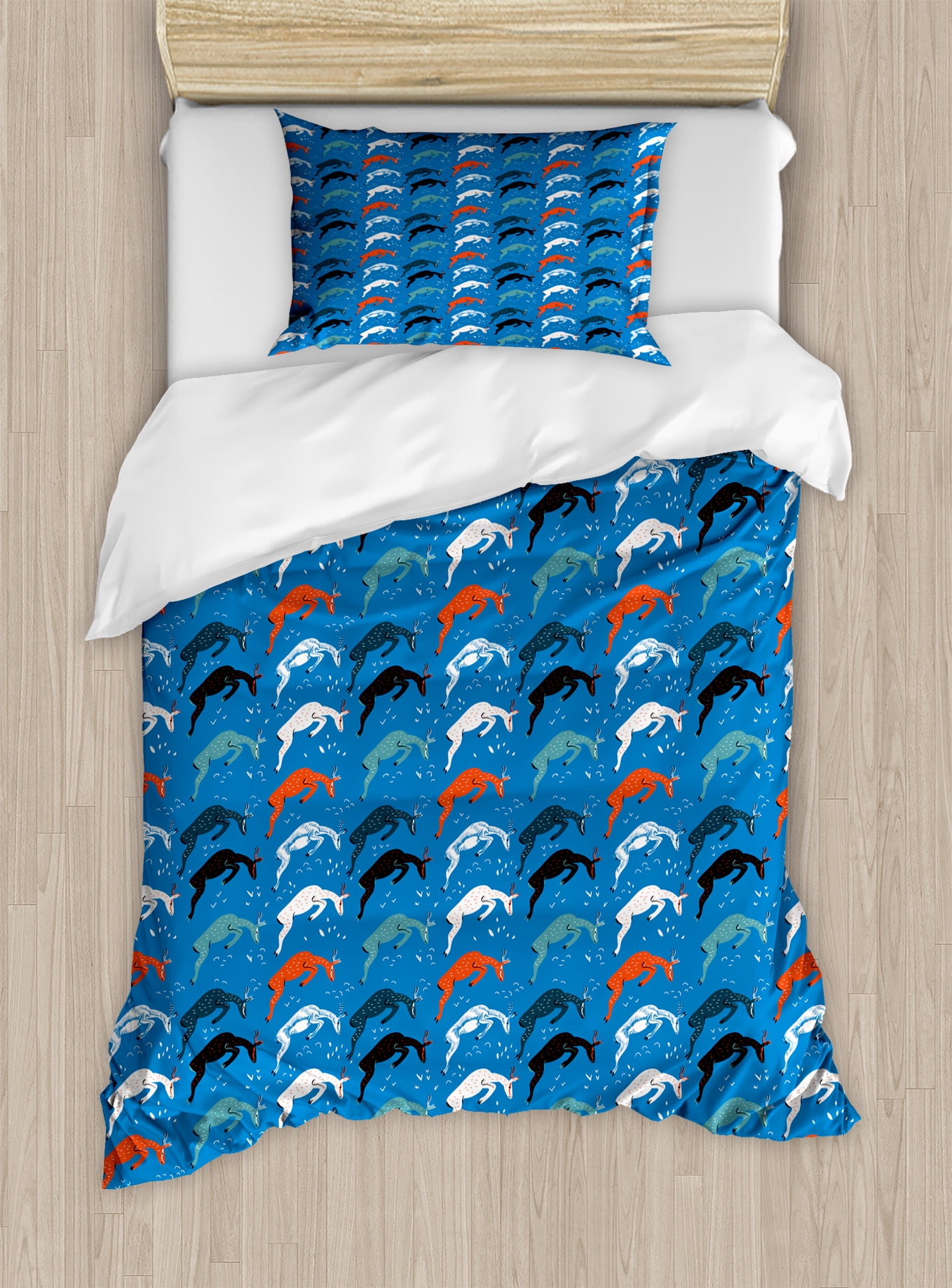 Goat Duvet Cover Set, Repeating Pattern of Jumping Pose Drawn Abstract ...