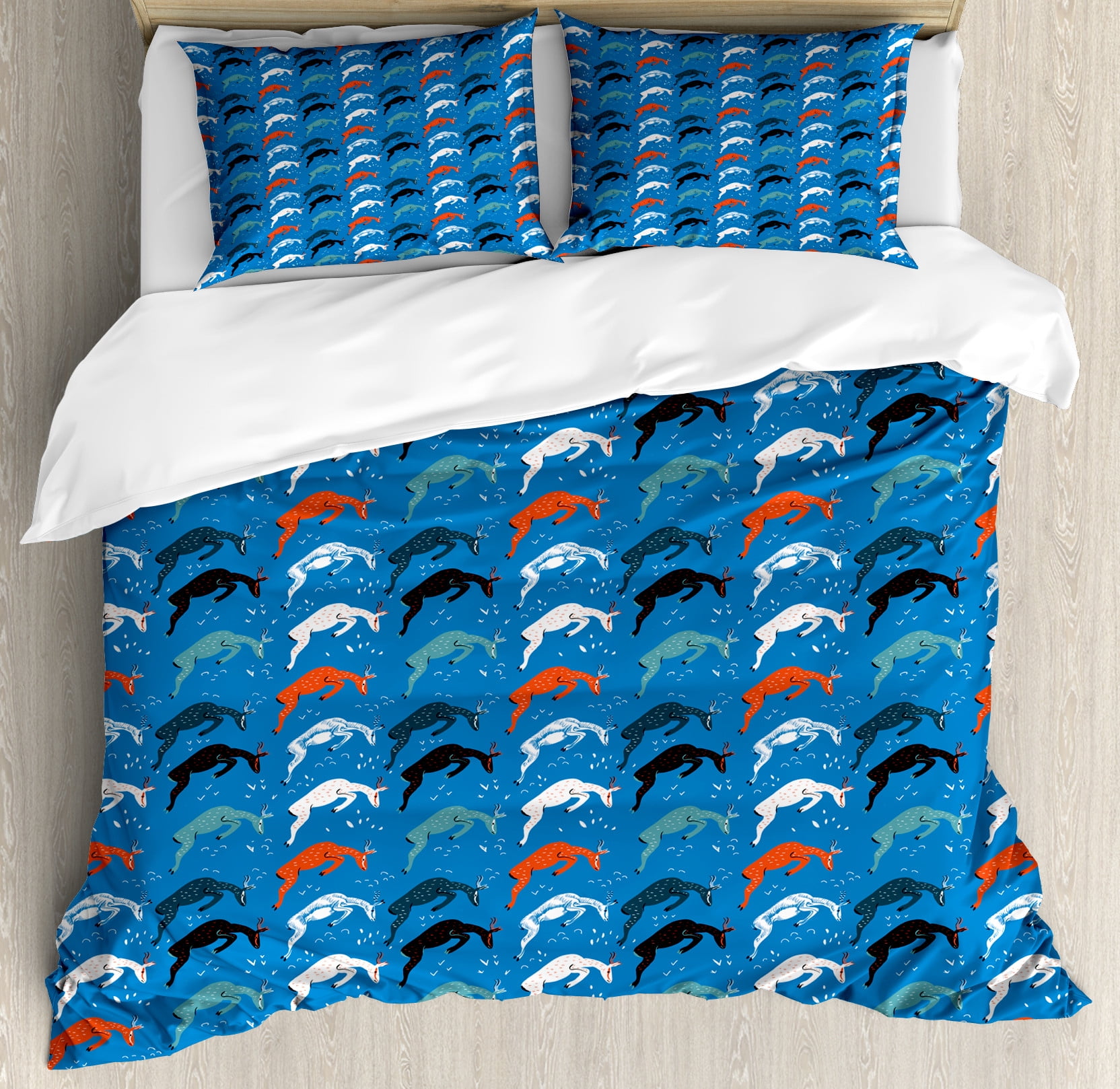 Goat Duvet Cover Set, Repeating Pattern of Jumping Pose Drawn Abstract ...
