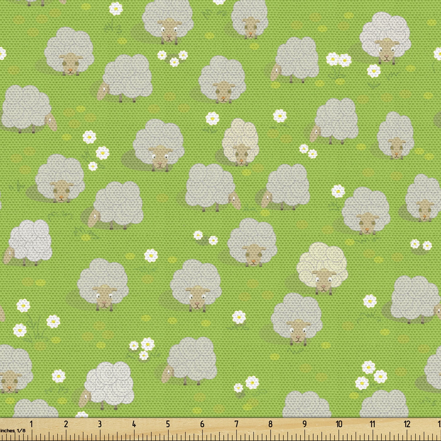 Ambesonne Goat Fabric by the Yard Upholstery, Goat Herd Graze on Meadow ...