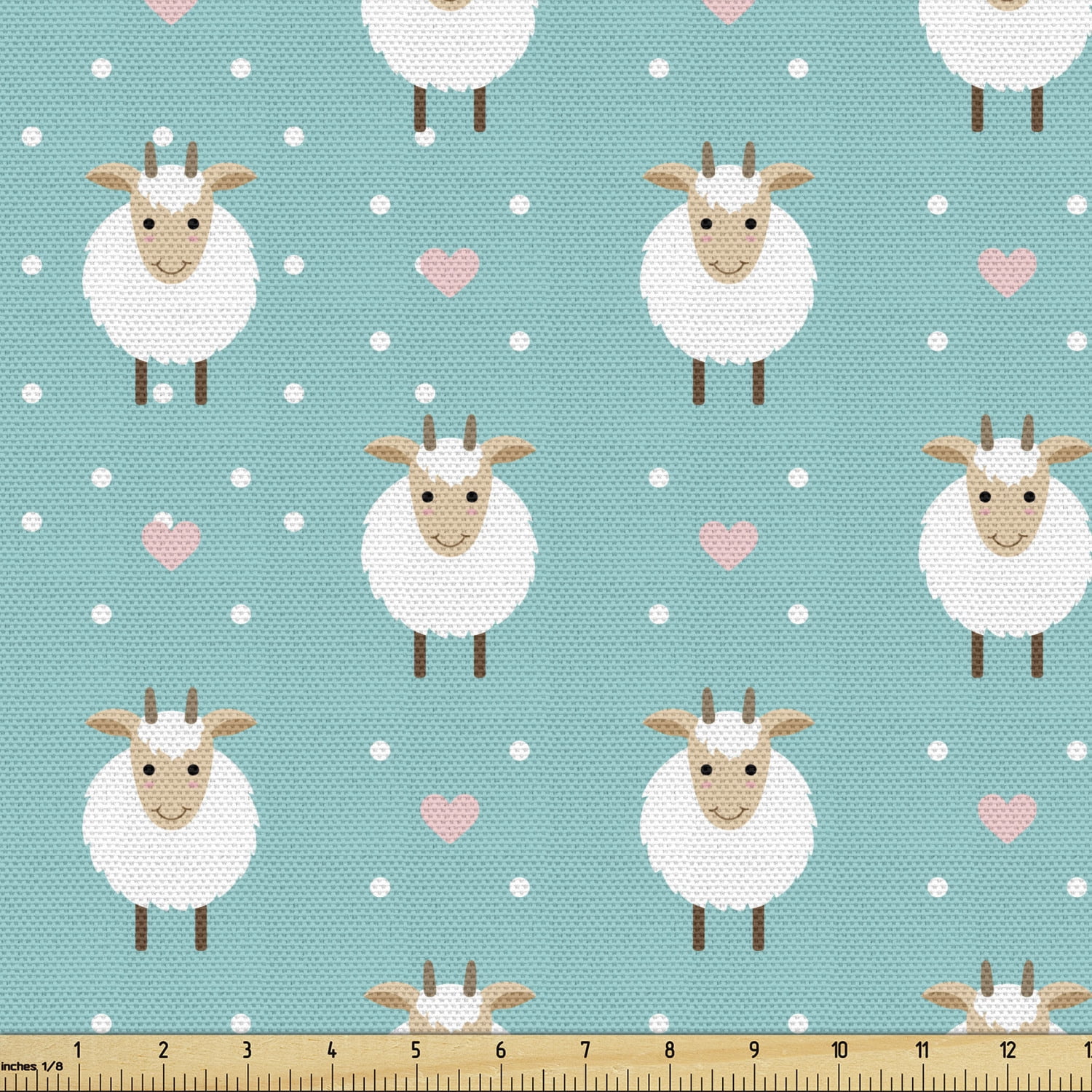 Ambesonne Goat Fabric by the Yard Upholstery, Diamond Form Dots Hearts ...