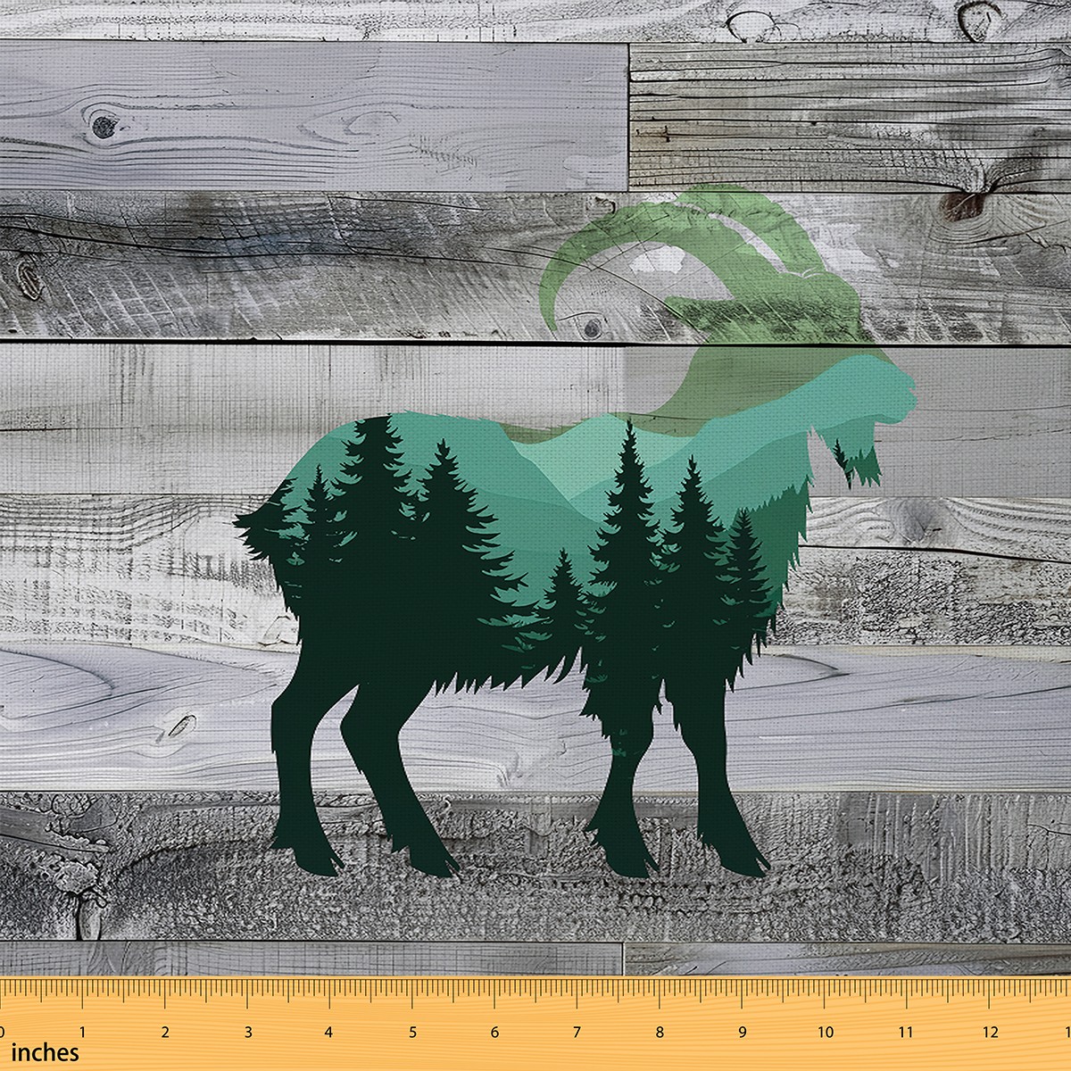 Goat Fabric By The Yard, Wooden Plank Hunting Animals Craft Patchwork ...