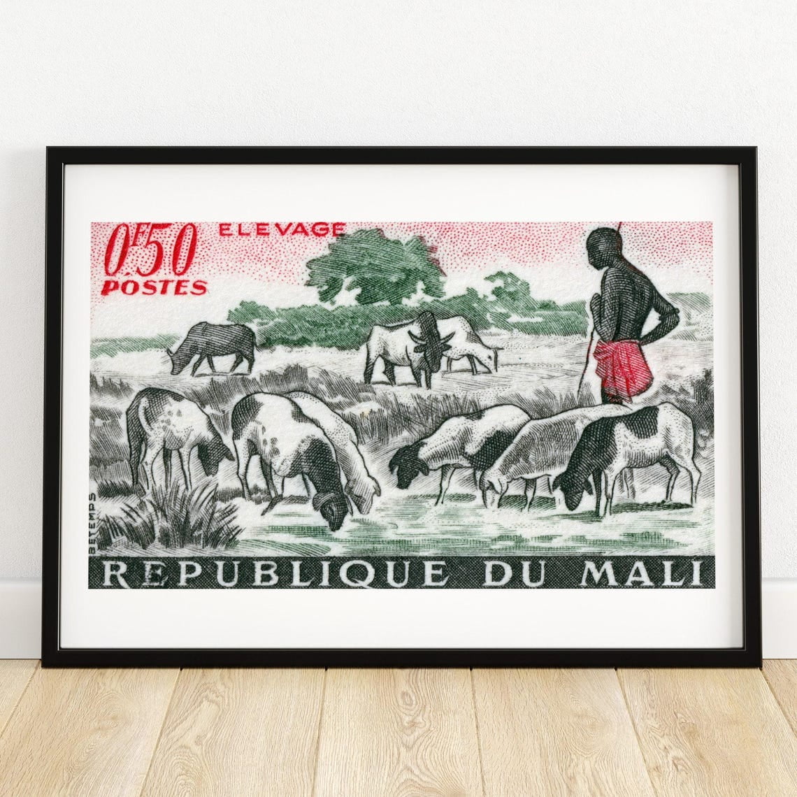 Goat Farmer - Vintage Mali Art - Postage Stamp Print - Aesthetic Wall ...