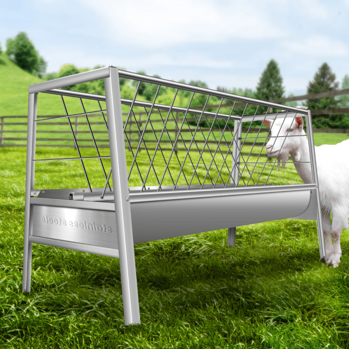 Goat Feeder, 77Gallon Pasture Hay Feeder, 2-in-1 Functional Design, Stainless Steel Goat Hay ...