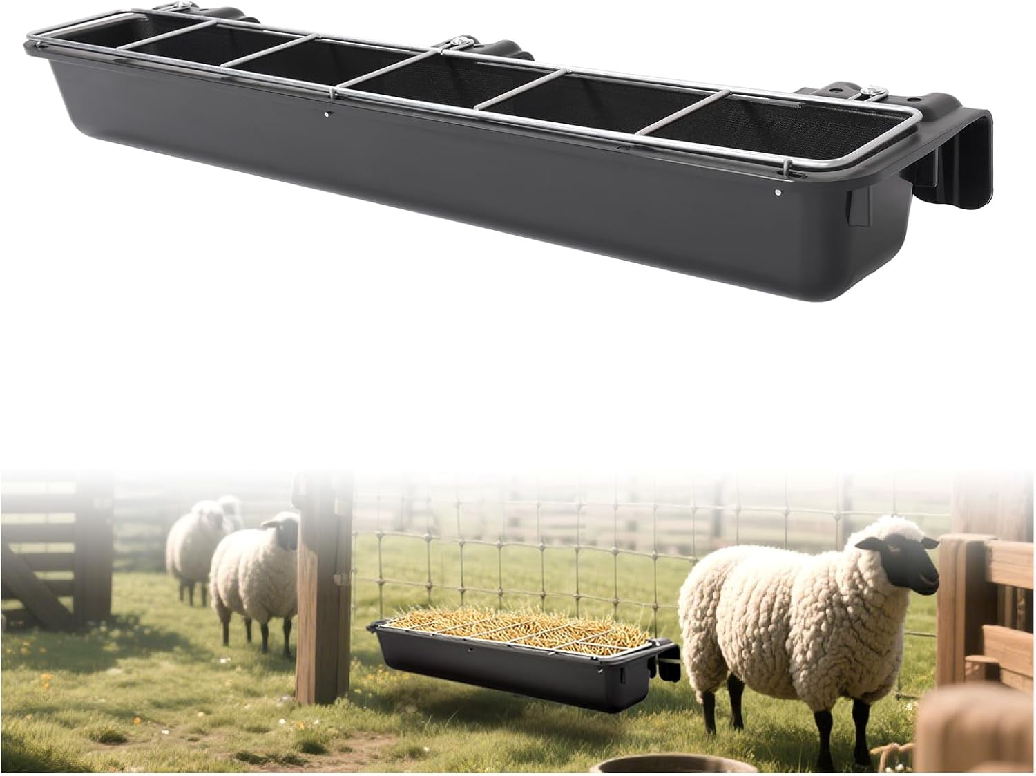 Goat Feeder Trough, 2.5 Gallon Livestock Feeding Rack, Divided and ...