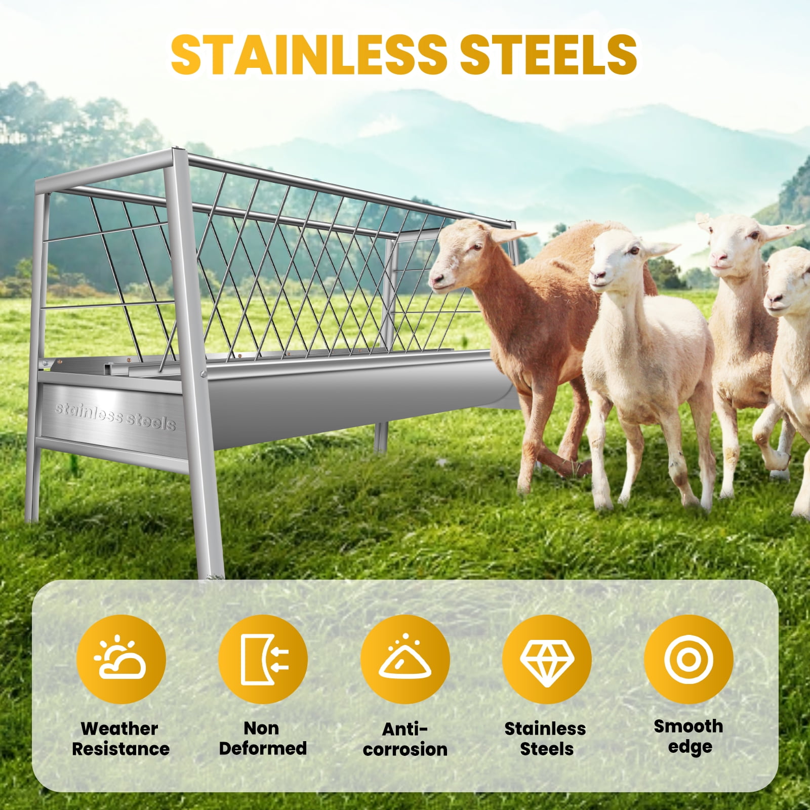 Goat Hay Feeder with 77 - Gallon Capacity, Rust - Resistant Stainless Steel Design, 2 - in - 1 ...