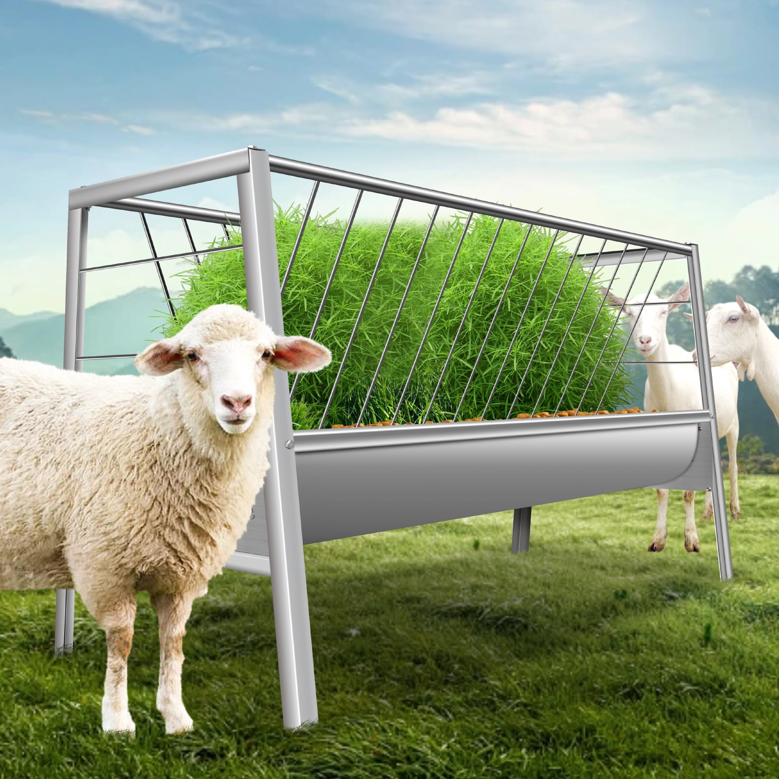 Goat Hay Feeder & Livestock Goat Feeder, Pasture Feeder, 77 Gallon Stainless Steel, 59x19.6x33.4 ...