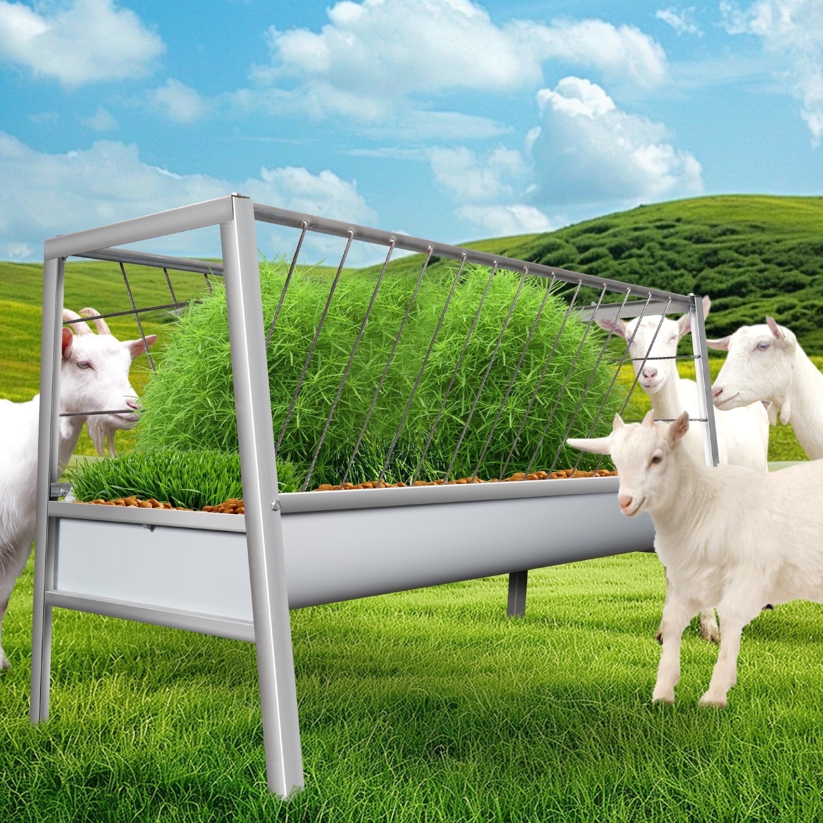 Goat Hay Feeder & Livestock Goat Feeder, Pasture Feeder with Galvanized Steel Frame, 77 Gallon ...