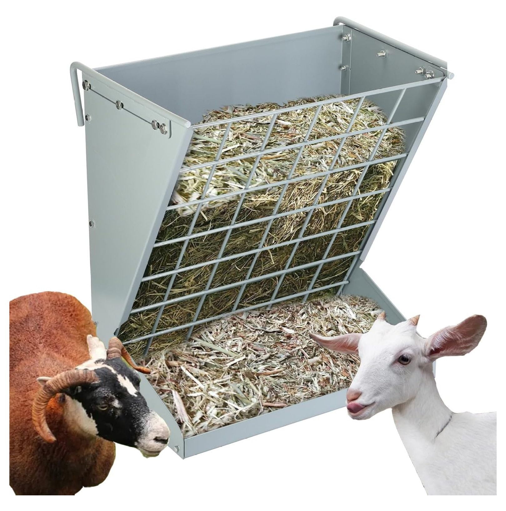 Goat Hay Rack 2 in 1 Metal Hay Feeder Wall Mount Livestock Feeders ...