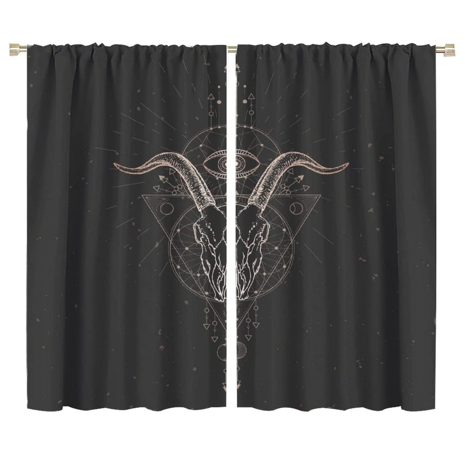 Goat Head Curtains Golden Mysterious Pattern Symbol Rod Pocket Blackout ...