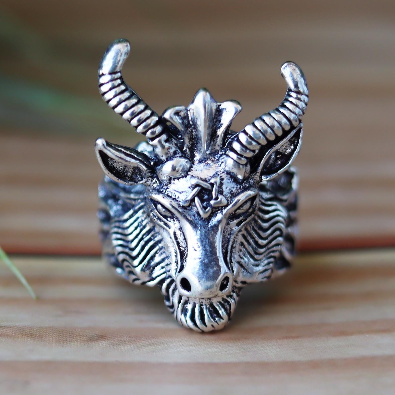 Goat Head Ring, 925 Silver Ring, Gothic Ring, Pagan Ring, Occult ...