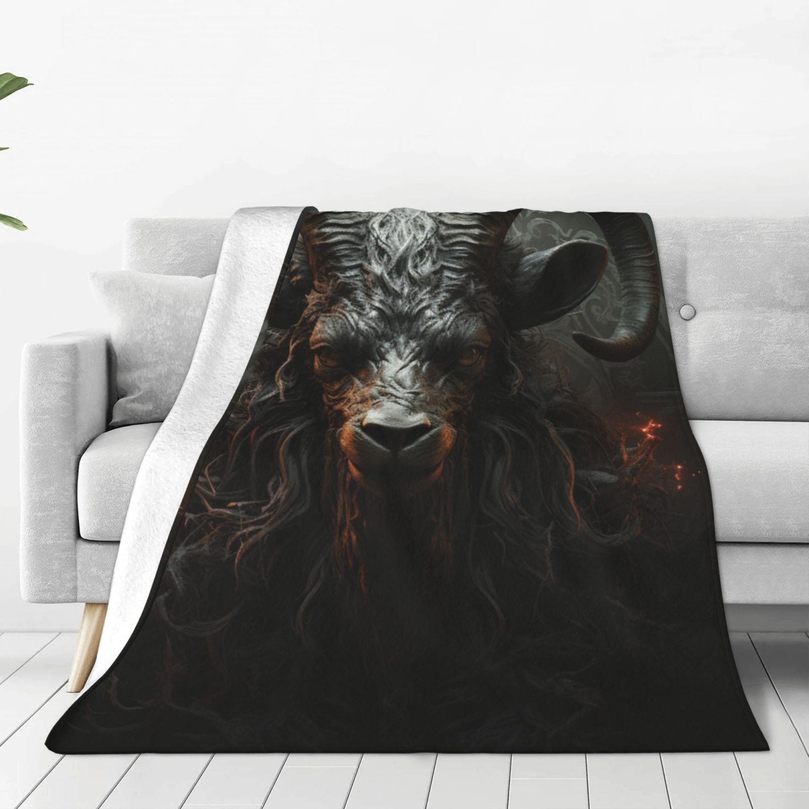 Goat Head Satanic Demon Baphomet Black Flannel Fleece Throw Blanket ...