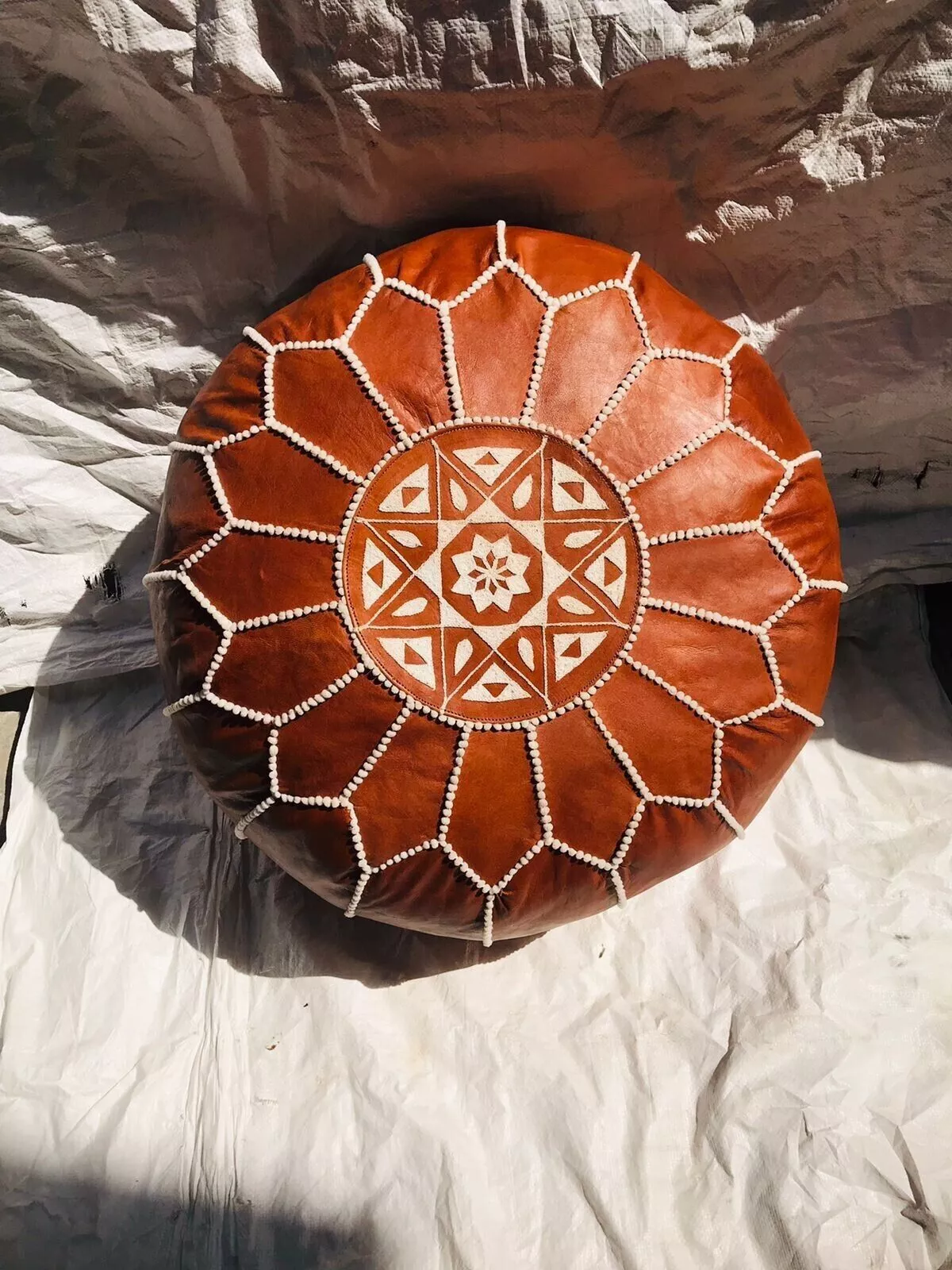 Goat Leather Pouffe Genuine Moroccan Footstool Brown Ottoman Boho New ...