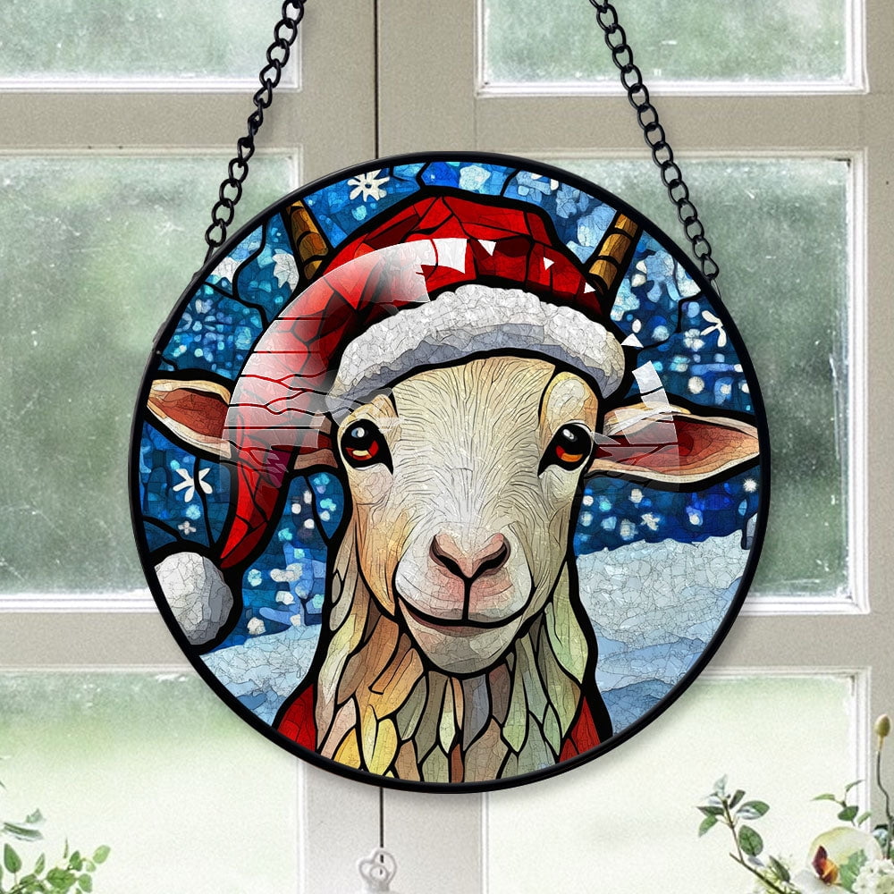 Goat Ornament Christmas 2025, Goat Stained Glass Hanging Panel ...