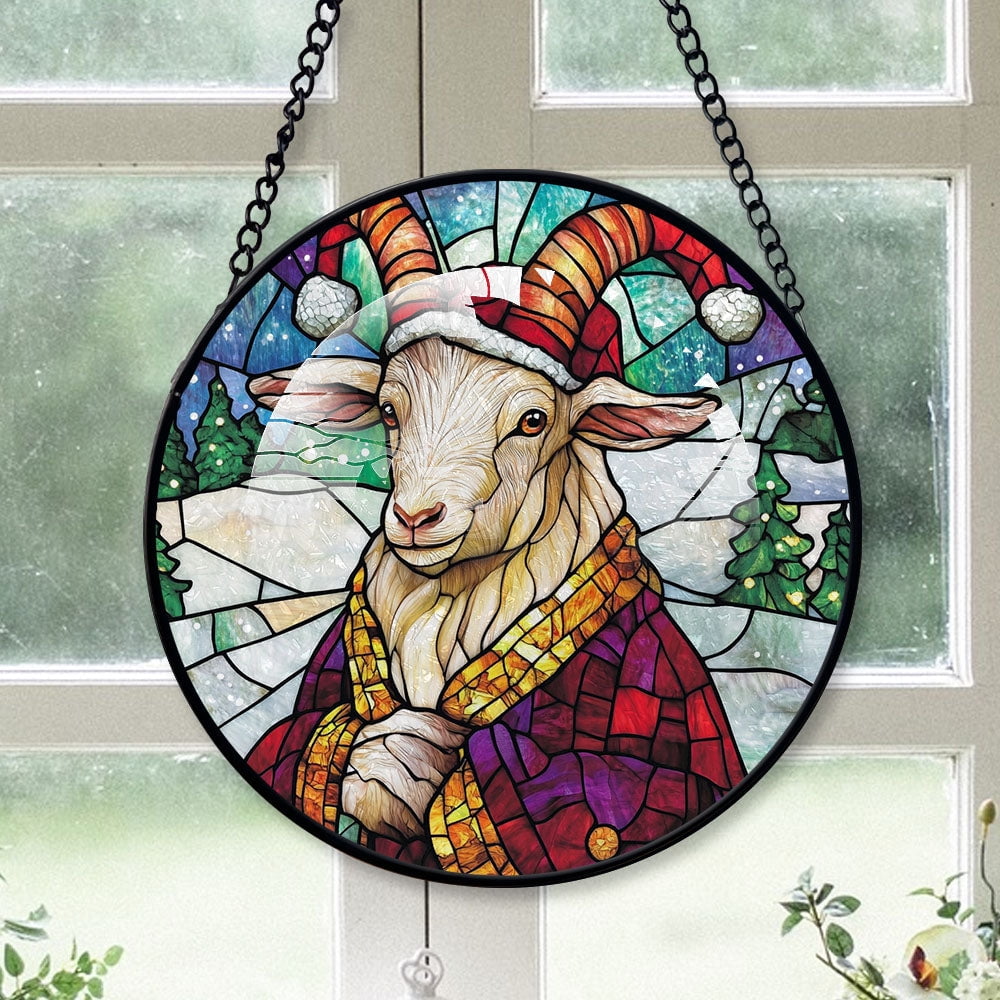 Goat Ornament Christmas 2025, Goat Stained Glass Window Hanging ...