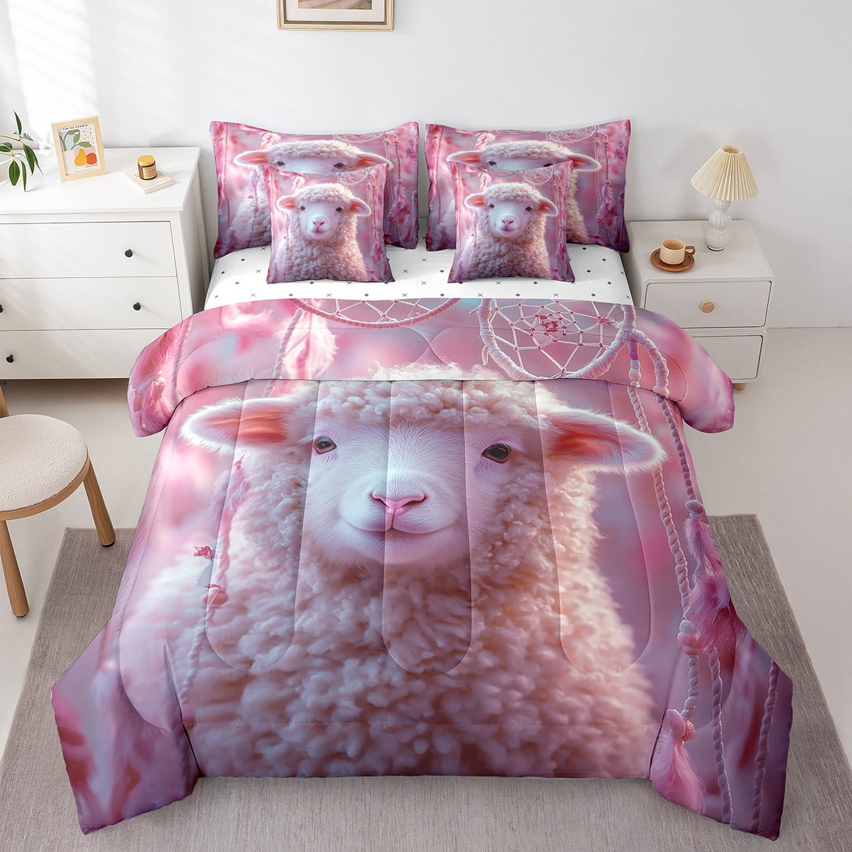 Goat Sheep Comforter Set Dream Catcher Bedding Set Twin,Boho Feather ...