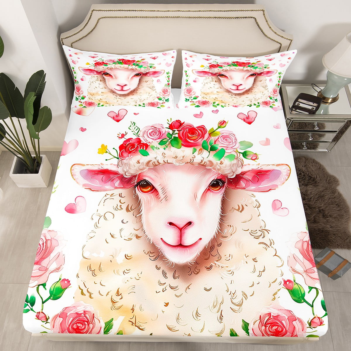 Goat Sheep Fitted Sheet Farm Animals Sheets,Cute Alpaca Bed Sheets Full ...