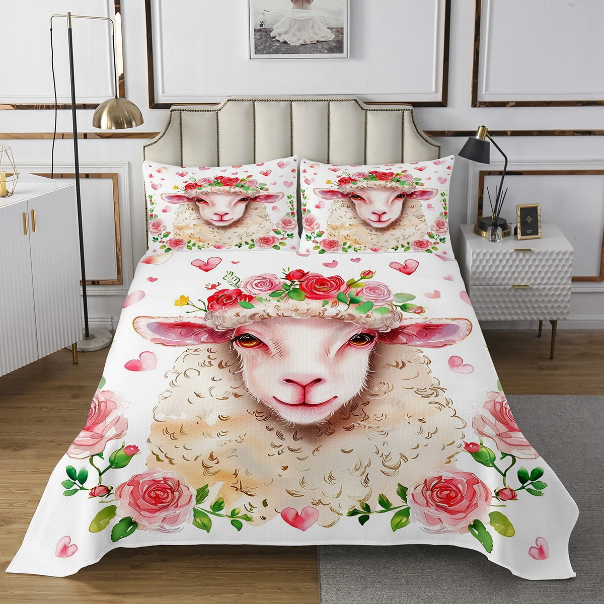 Goat Sheep Quilt Set Farm Animals Coverlet Set,Cute Alpaca Bedspread ...