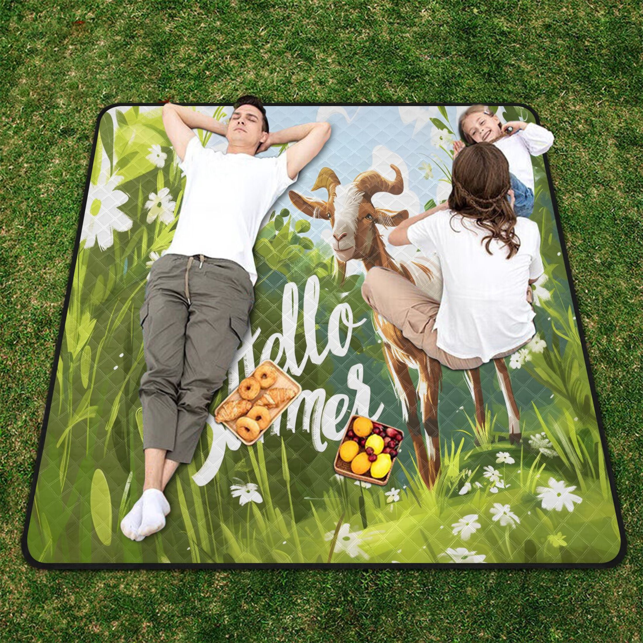 Goat Sheep Summer Greed Beach Blanket Outdoor Picnic Blanket 78"x 78 ...