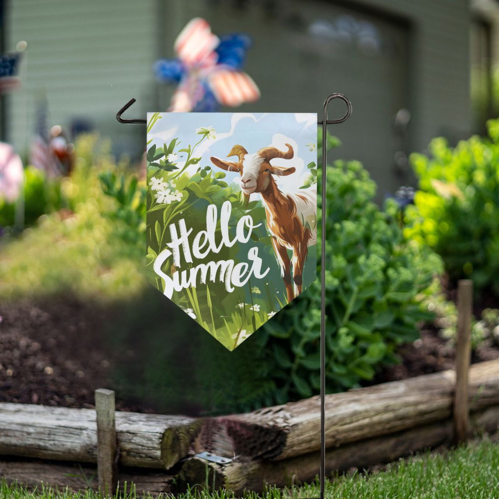 Goat Sheep Summer Greed Garden Flag 18" x 12.5" Double Sided Yard Lawn ...