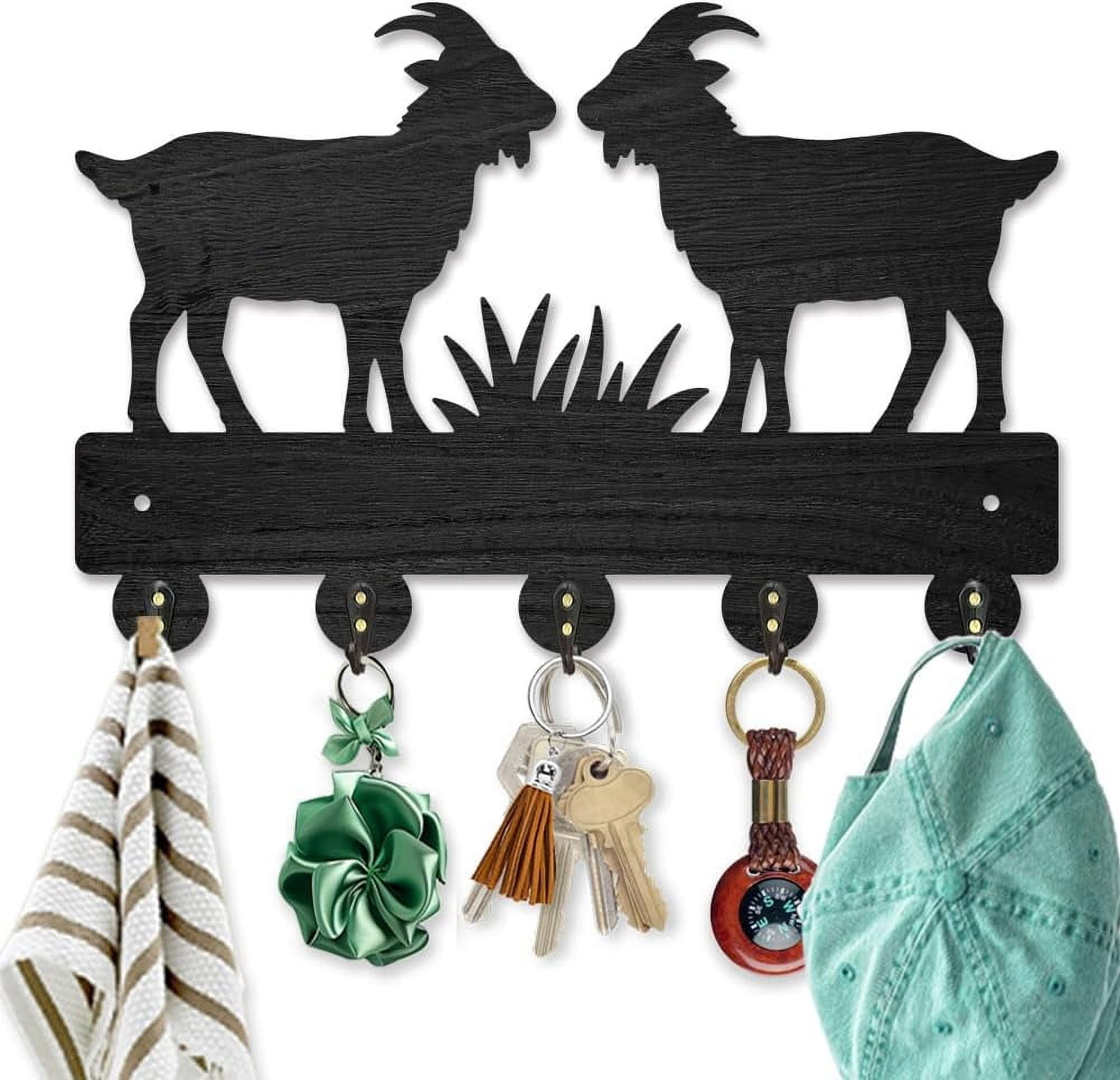 Goat Sheep Wood Key Holder for Wall Farm Animal Grass Meadow Wall Hooks ...